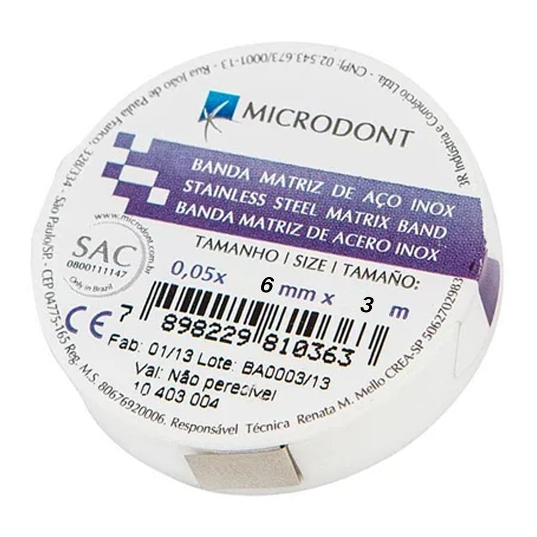 Banda Matriz Metálica - Microdont Banda Matriz De Aço Inox 6mmx3m ...